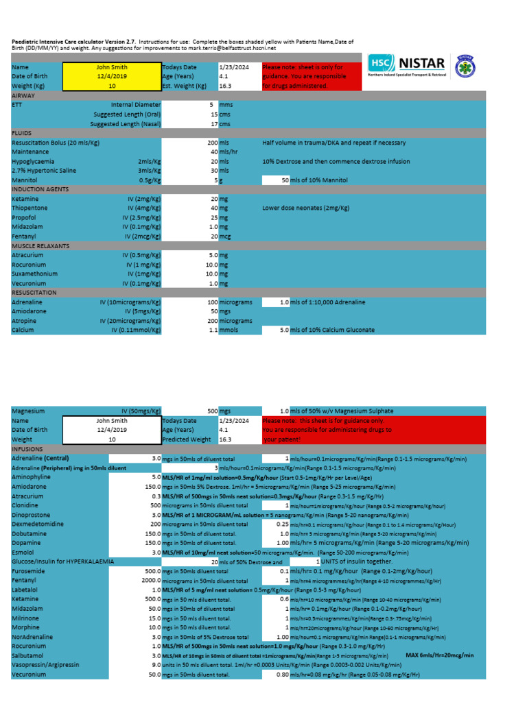 RBHSC Paediatric Drug Calculator V2.7 Locked | PDF | Clinical Medicine ...