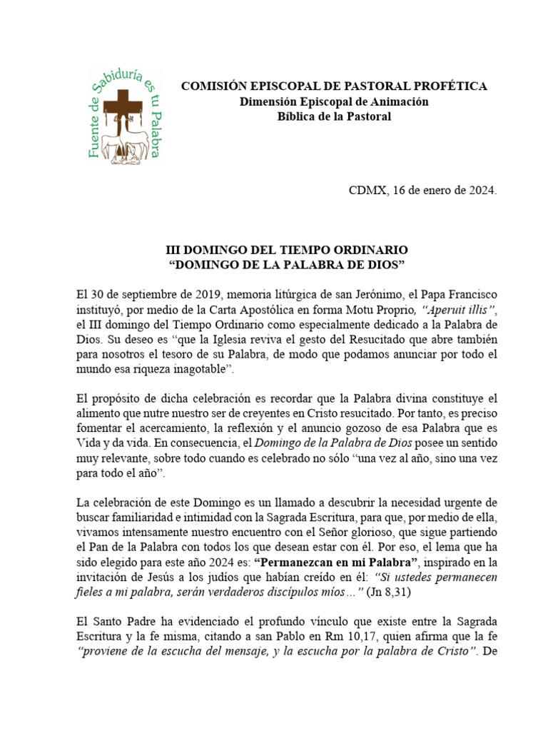 Domingo De La Palabra De Dios 2024 Pdf Biblia Cristo Título