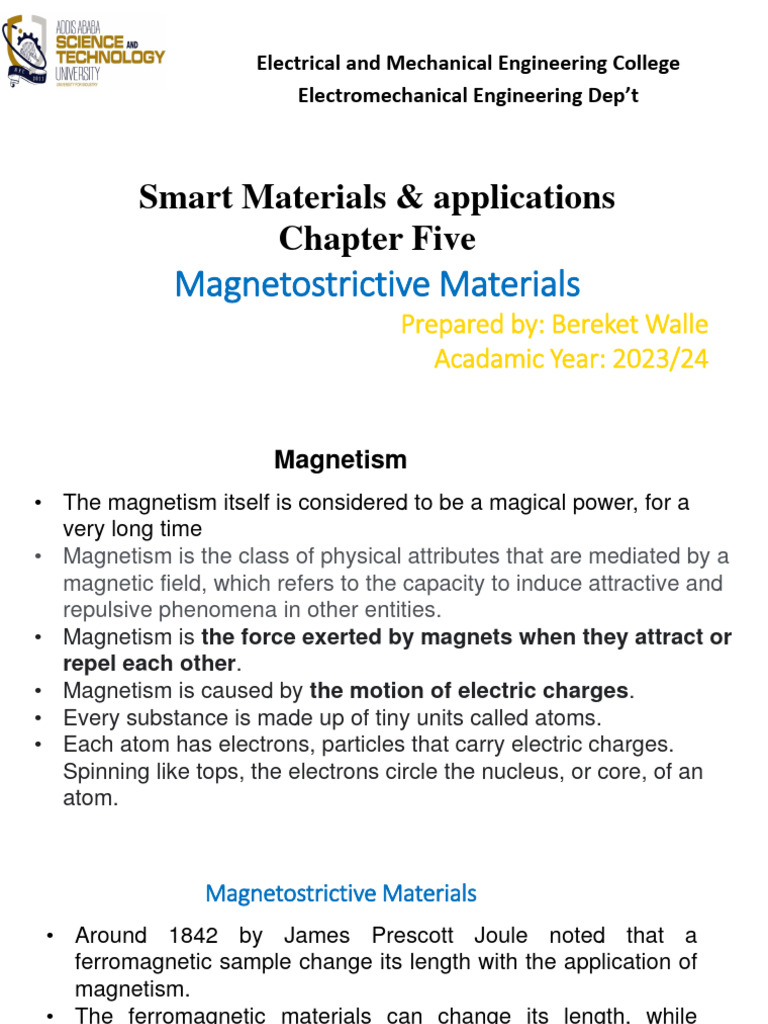 Magnetostrictive Materials Overview | PDF | Ferromagnetism | Magnetism