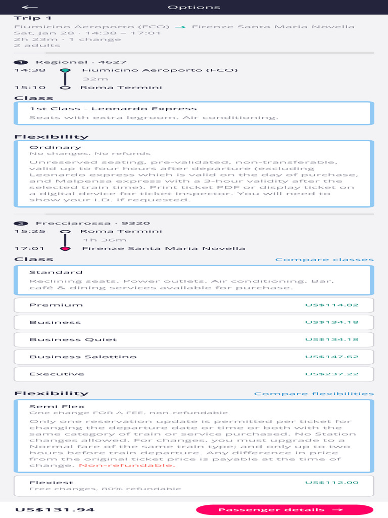 Train Trip FCO to Florence Details | PDF