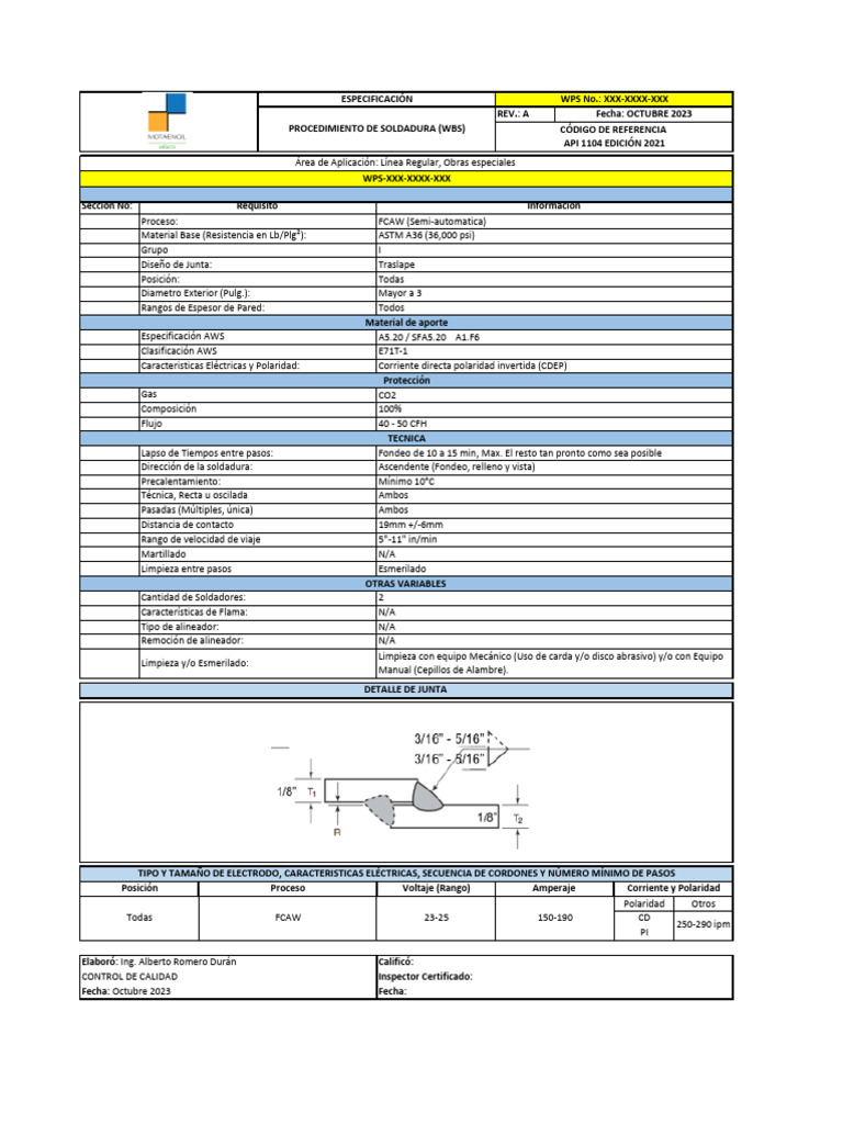 WPS Fcaw | Descargar gratis PDF | Soldadura | Construcción