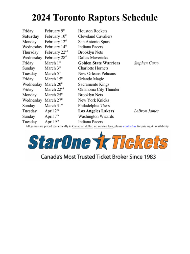 Toronto Raptors Schedule | PDF
