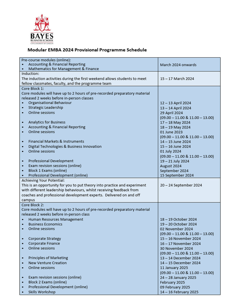 MEMBA 2024 Programme Schedule | PDF | Economies | Business
