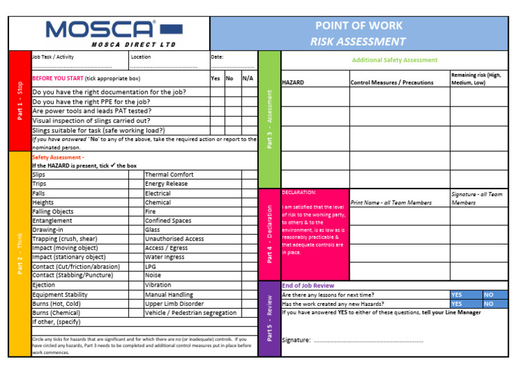 MOSCA_POINT_OF_WORK_RISK_ASSESSMENT | PDF | Hazards | Risk