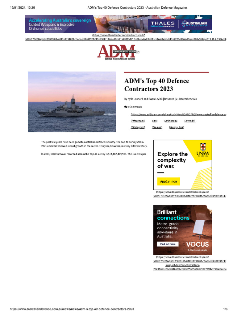 ADM - S Top 40 Defence Contractors 2023 - Australian Defence Magazine | PDF