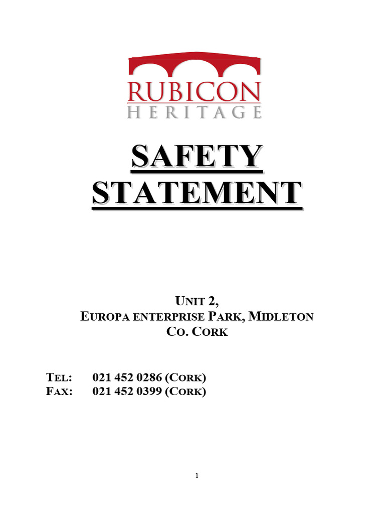 Rubicon Heritage Safety Statement | PDF | Occupational Safety And ...