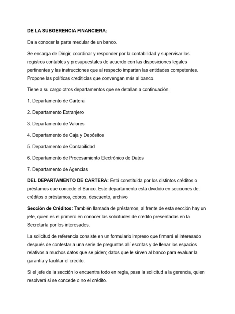 De La Subgerencia Financiera | PDF | Bancos | Contabilidad