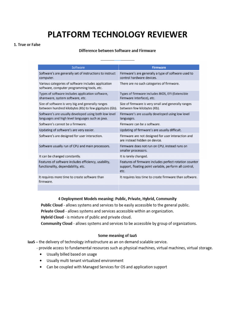 Platform Technology Reviewer | PDF | Cloud Computing | Software As A Service