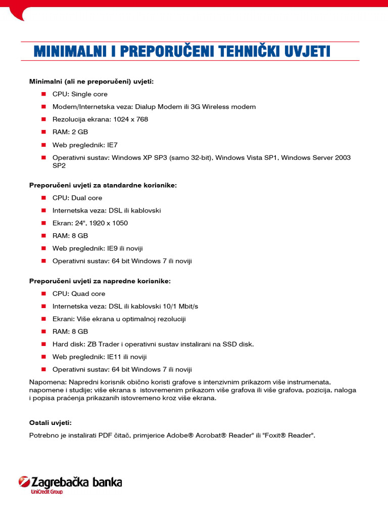 ZB Trader Minimalni I Preporuceni Tehnicki Uvjeti | PDF