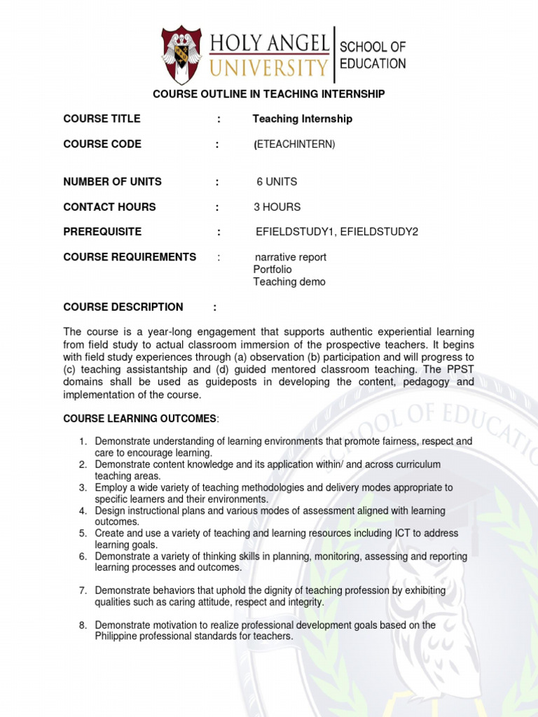 Course Outline of Teaching Internship | Download Free PDF | Learning | Teachers