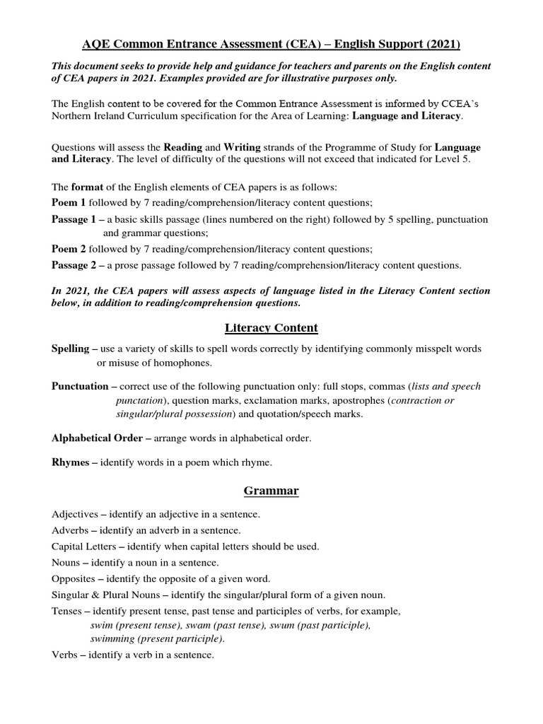 CEA English Assessment Guide 2021 | PDF | Adjective | English Language