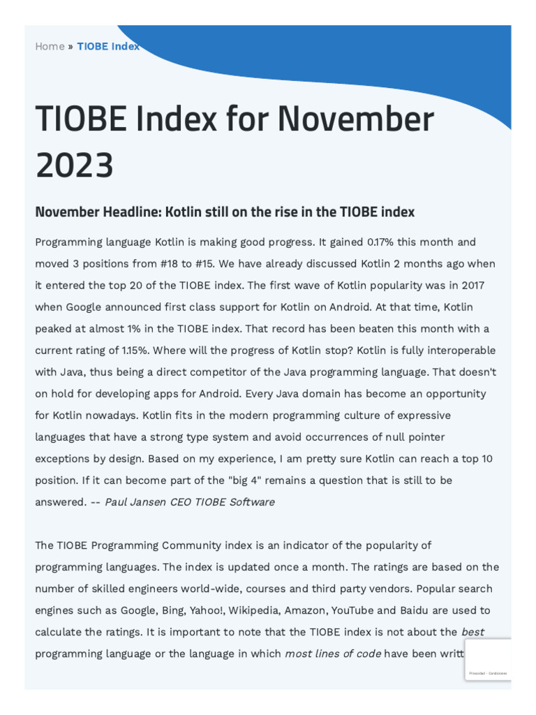 TIOBE Index - TIOBE | PDF | Software | Computer Programming TIOBE Index - TIOBE | PDF | Software | Computer Programming