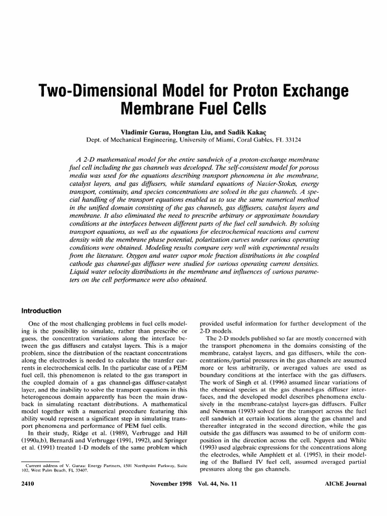 A Two Dimensional Model For Proton Exchange Membrane Fuel Cells | PDF ...