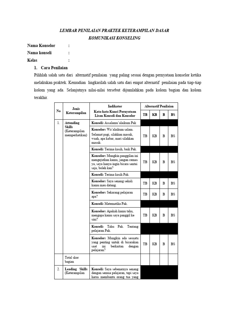 Lembar Penilaian Praktek Keterampilan Dasar | PDF