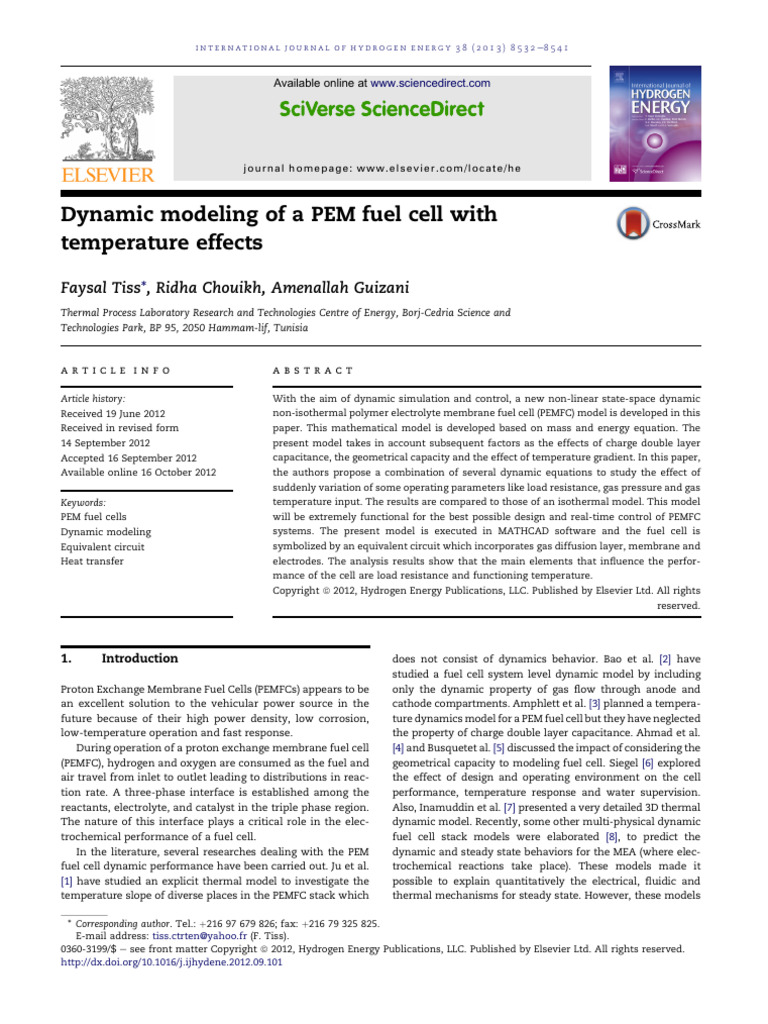 Dynamic Modeling of A PEM Fuel Cell With Temperature Effects | PDF | Fuel Cell | Electrochemistry