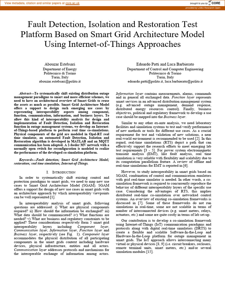 Distributed Fault Detection, Isolation, and Restoration (FDIR) Technique For Smart Distribution ...