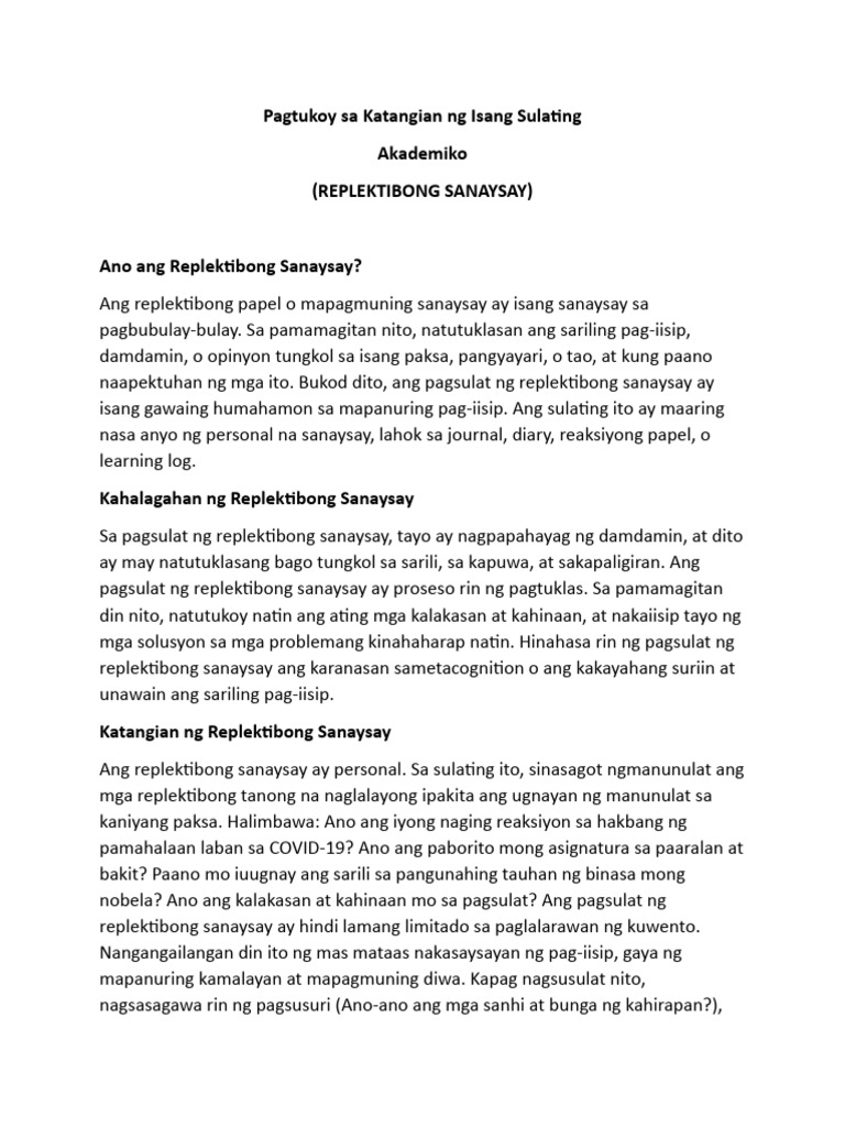 Pagtukoy Sa Katangian NG Isang Sulating Akademiko (Replektibong ...
