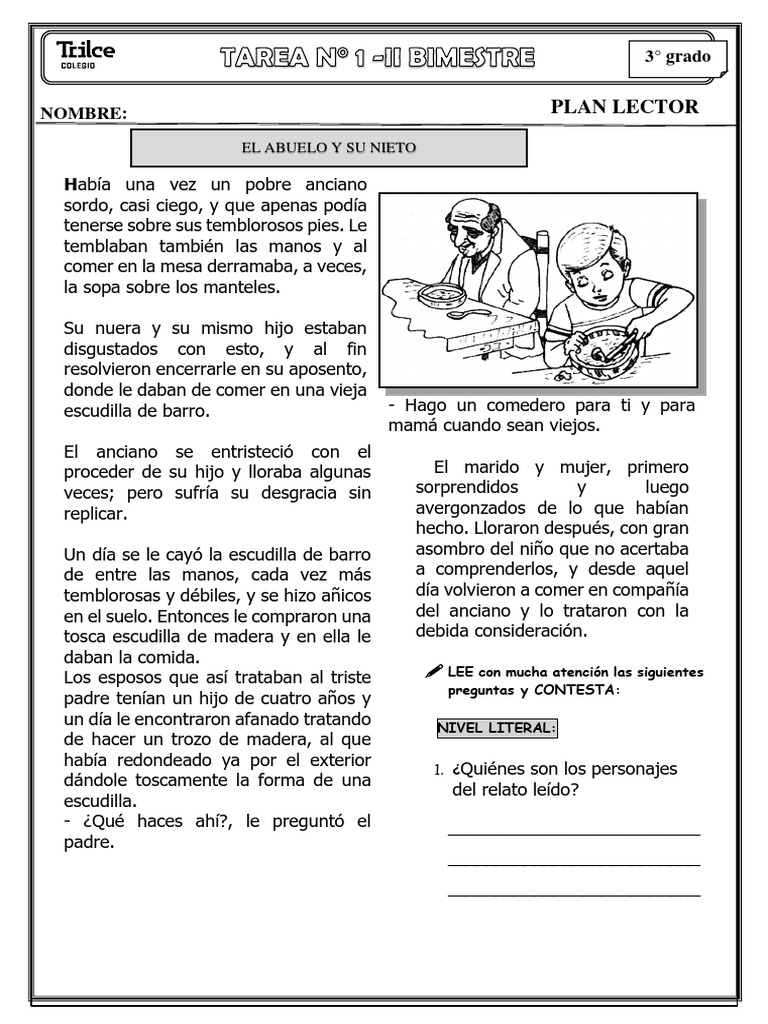 Tarea #01 - Plan Lector - 3º Grado | PDF
