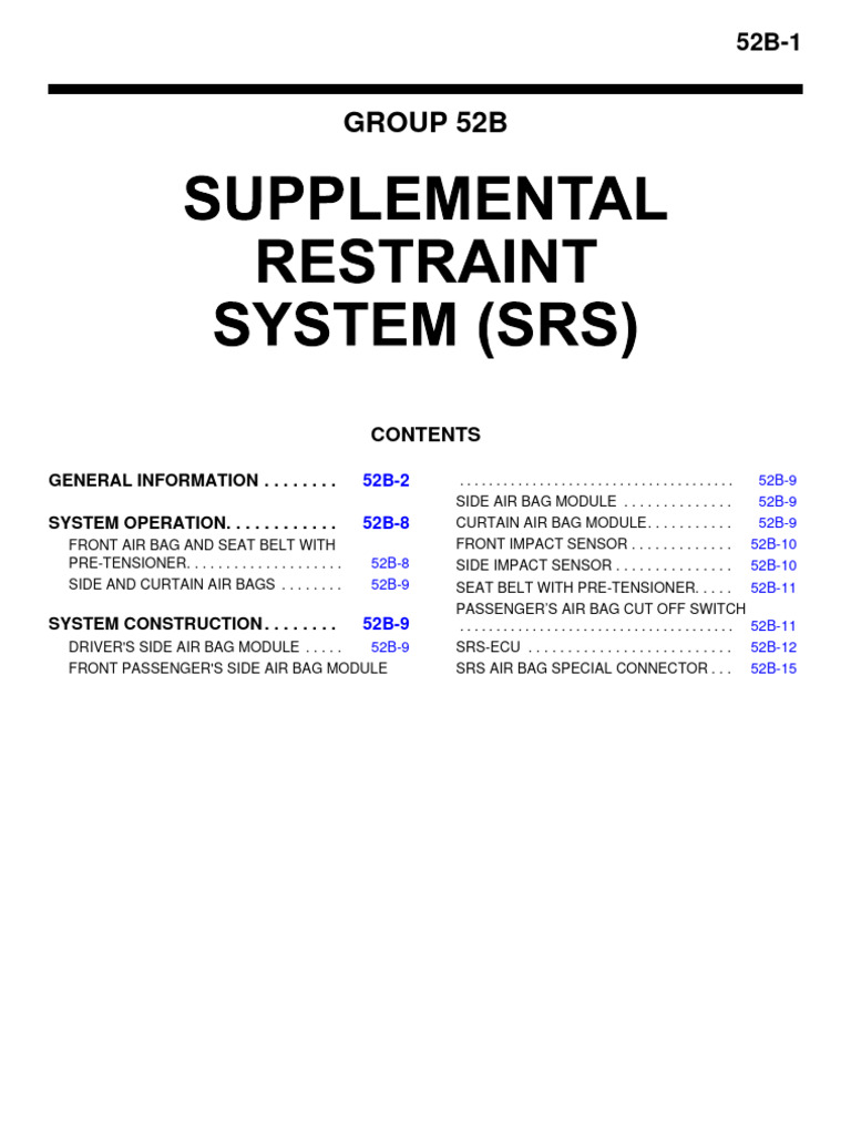 52B Suplemental Restraint System (SRS) | PDF | Airbag | Seat Belt
