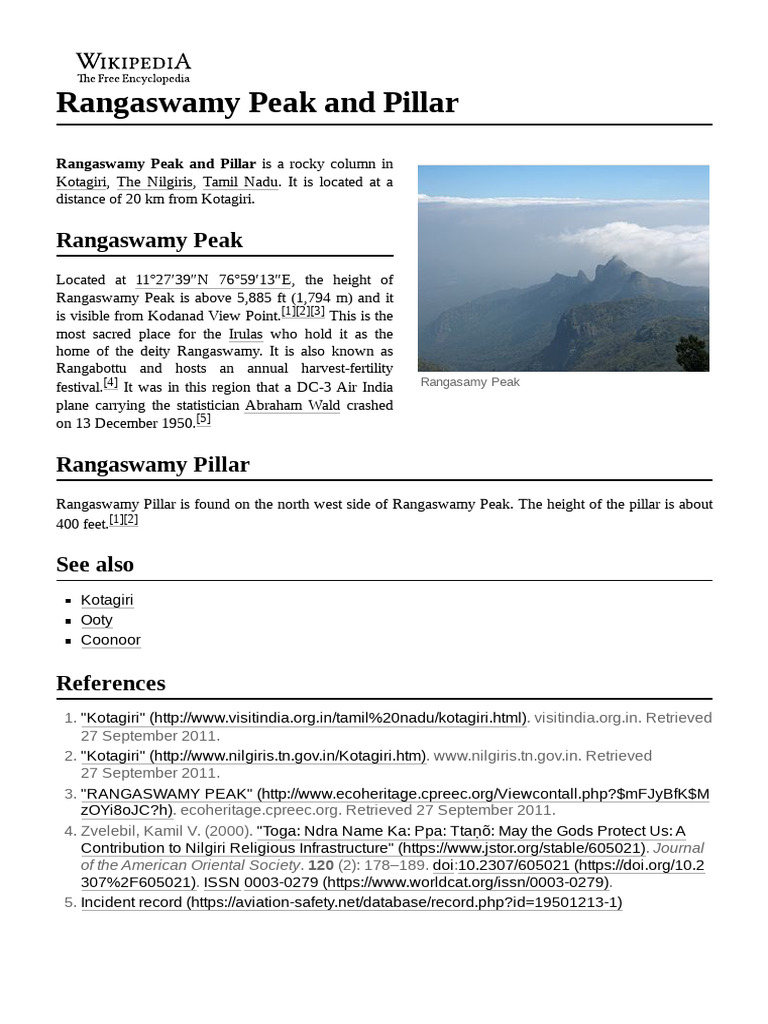 Rangaswamy Peak and Pillar | PDF