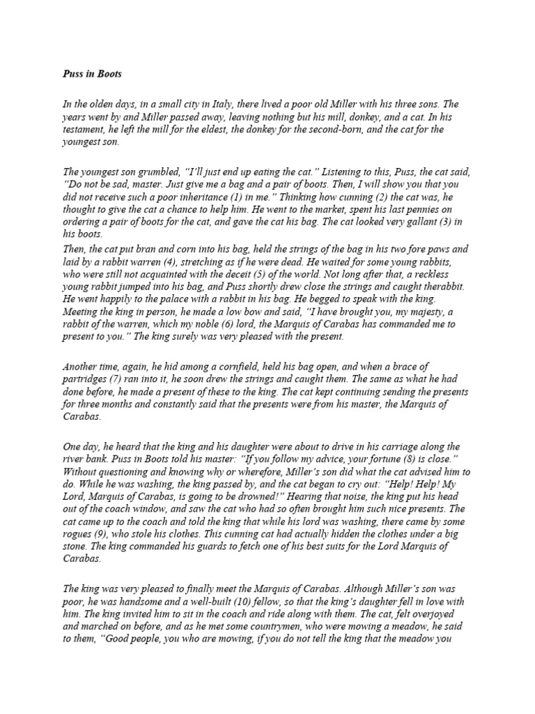 Puss in Boots (Narrative Text XI) | PDF | Mower | Phrase