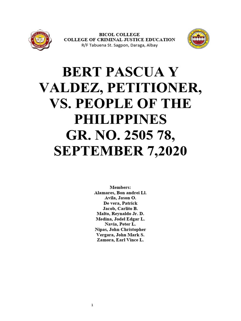 BERT PASCUA Y VALDEZ Case Digest | PDF | Plea | Burden Of Proof (Law)