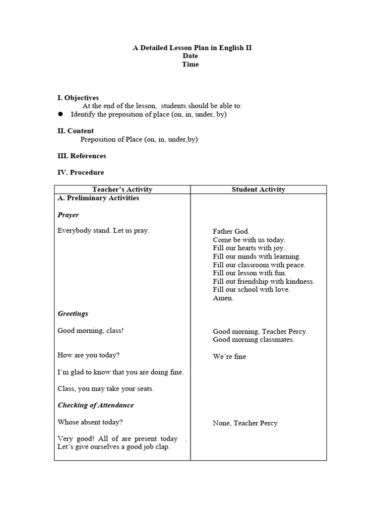 A Detailed Lesson Plan in English II | PDF | Verb | English Language