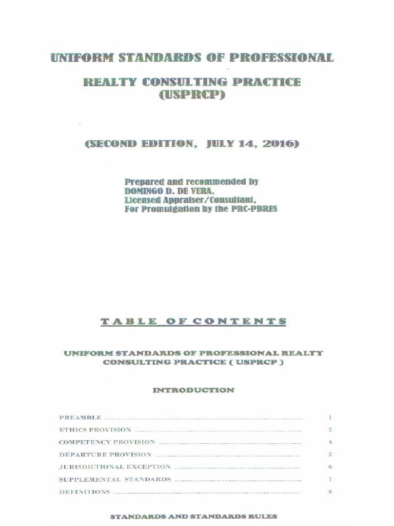 Uniform Standards of Professional Realty Consulting Practice (USPRCP) | PDF