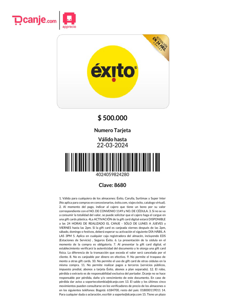 Instrucciones para Canje de Gift Card | PDF