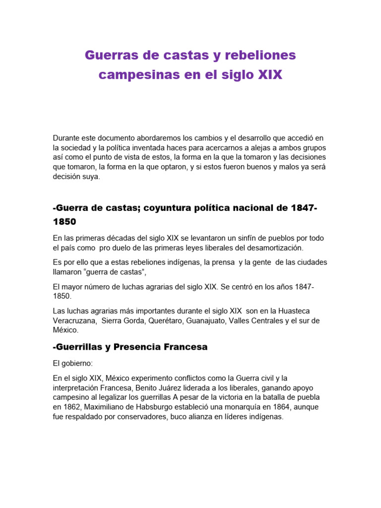 Rebeliones campesinas en el siglo XIX | PDF | Historia