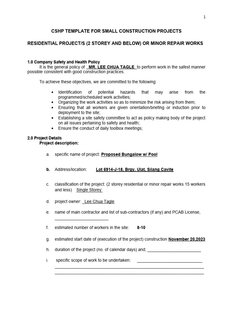 Simplified CHSP Template | PDF | Personal Protective Equipment ...