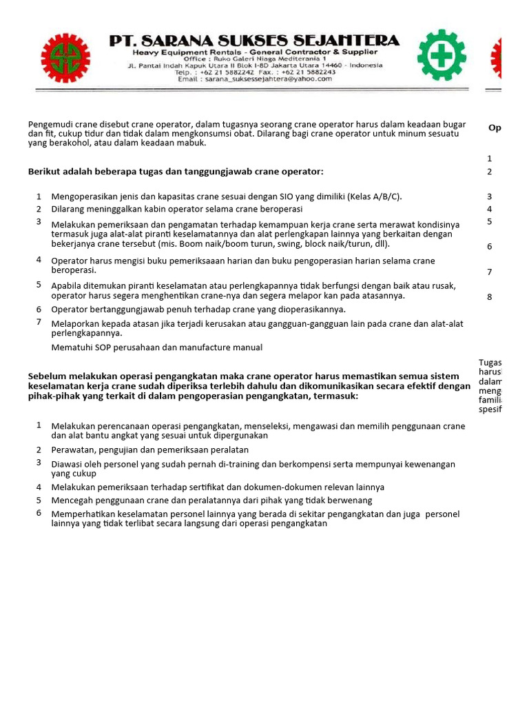 Panduan Tugas Crane Operator | PDF