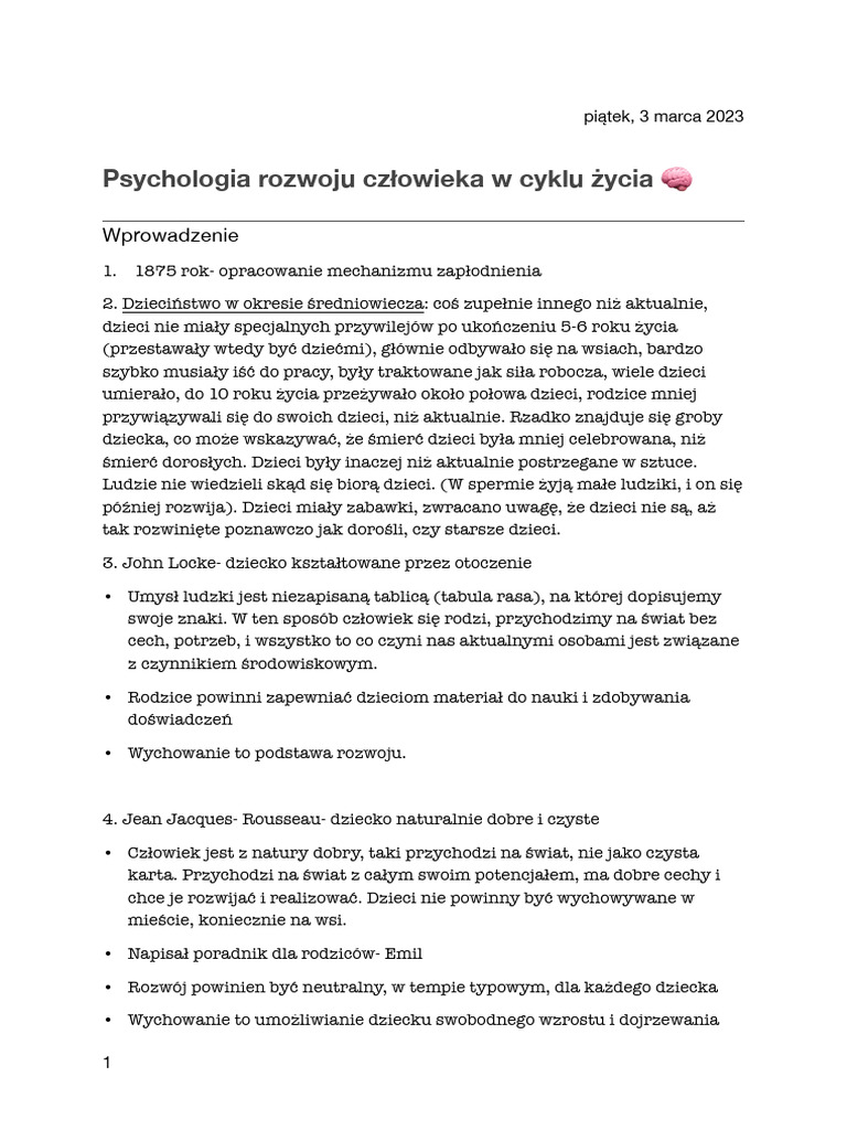 Psychologia Rozwoju Człowieka w1 | PDF