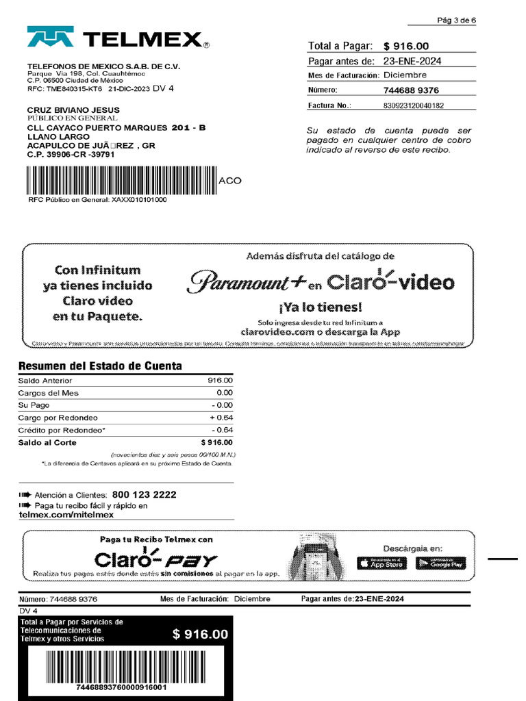 Recibo Telmex PDF | PDF