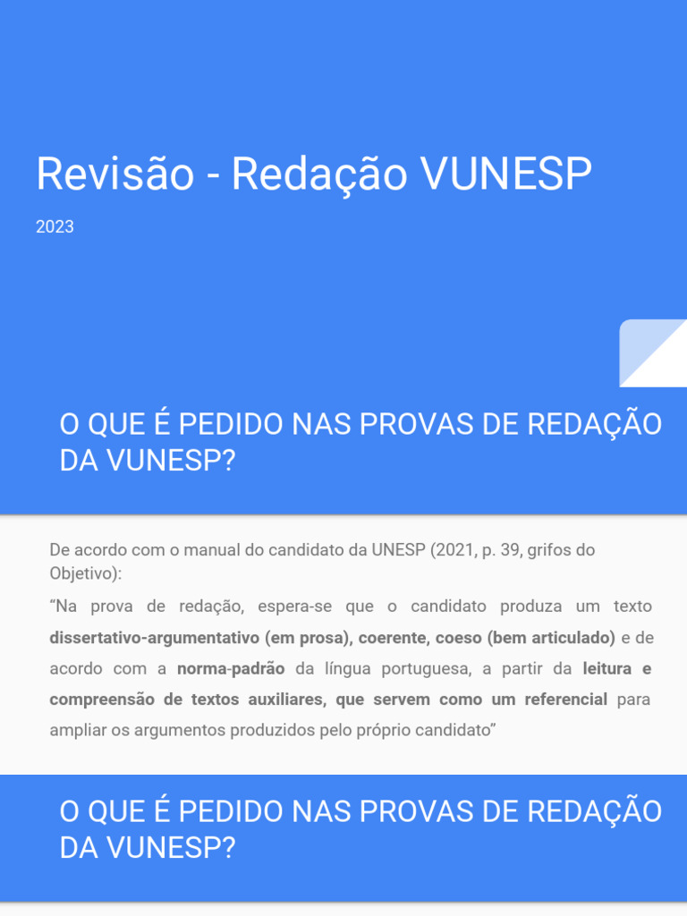 Aula Redação VUNESP 2023 | PDF Aula Redação VUNESP 2023 | PDF