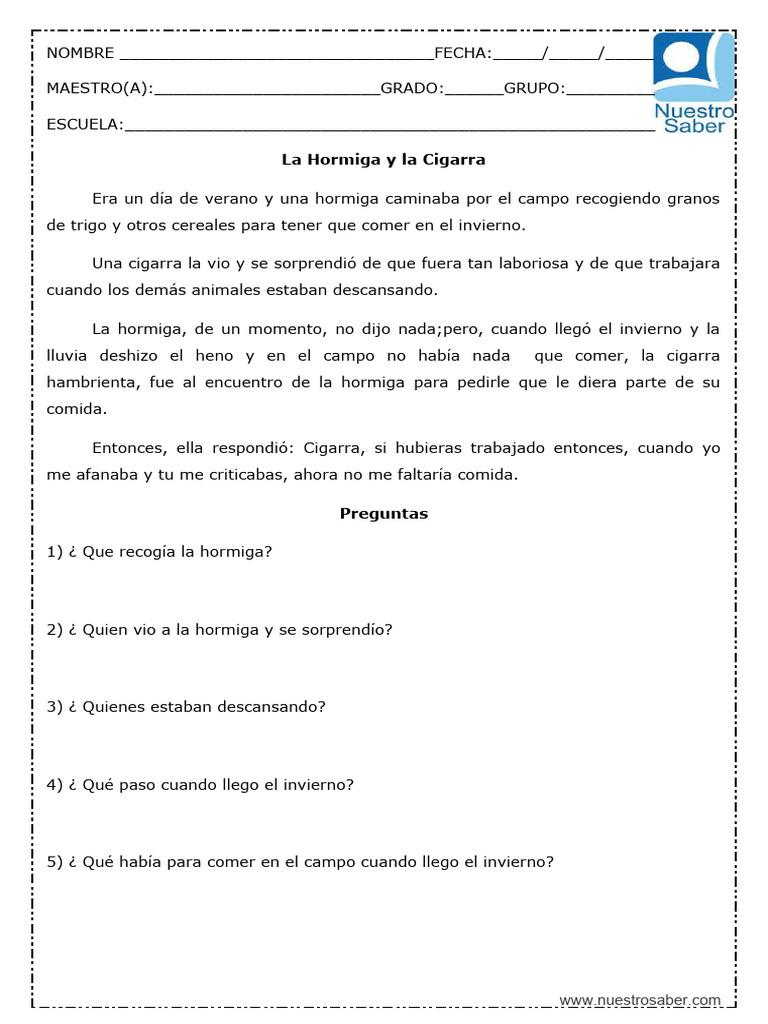 La Hormiga y La Cigarra | PDF