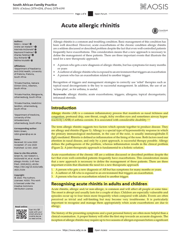 Acute Allergic Rhinitis | PDF | Allergy | Allergen