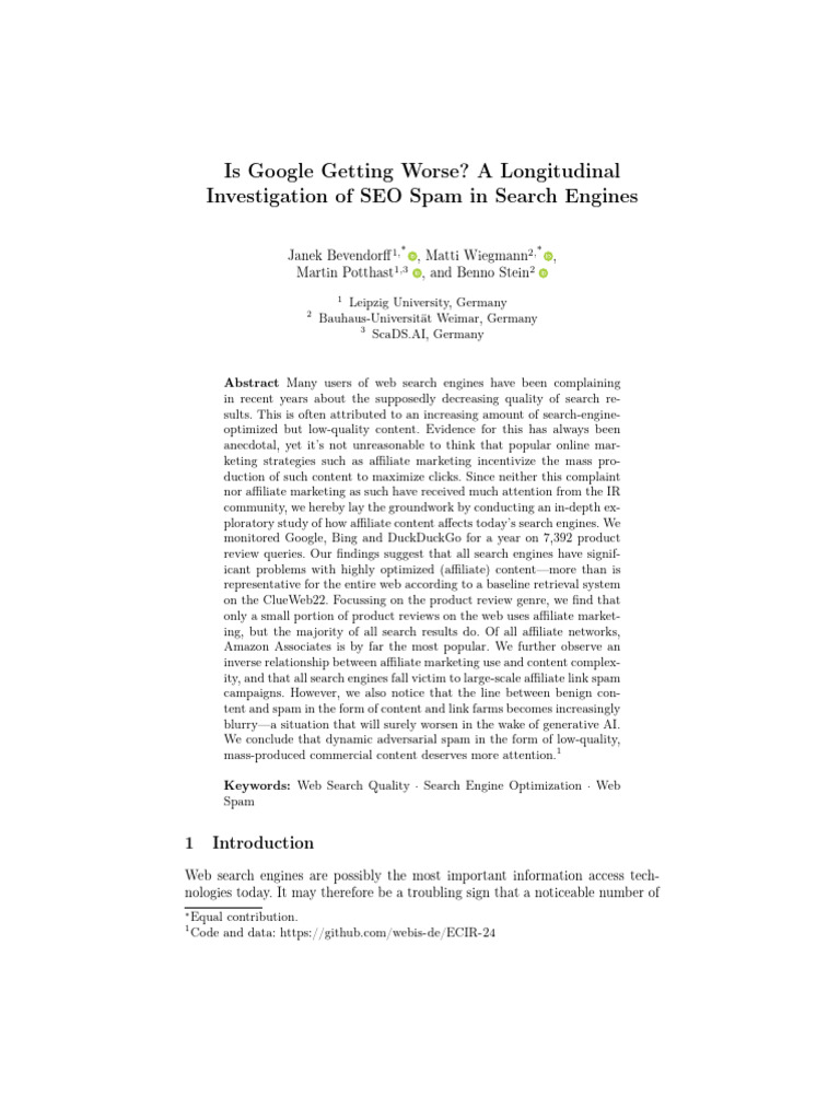 Is Google Getting Worse? A Longitudinal Investigation of SEO Spam in ...