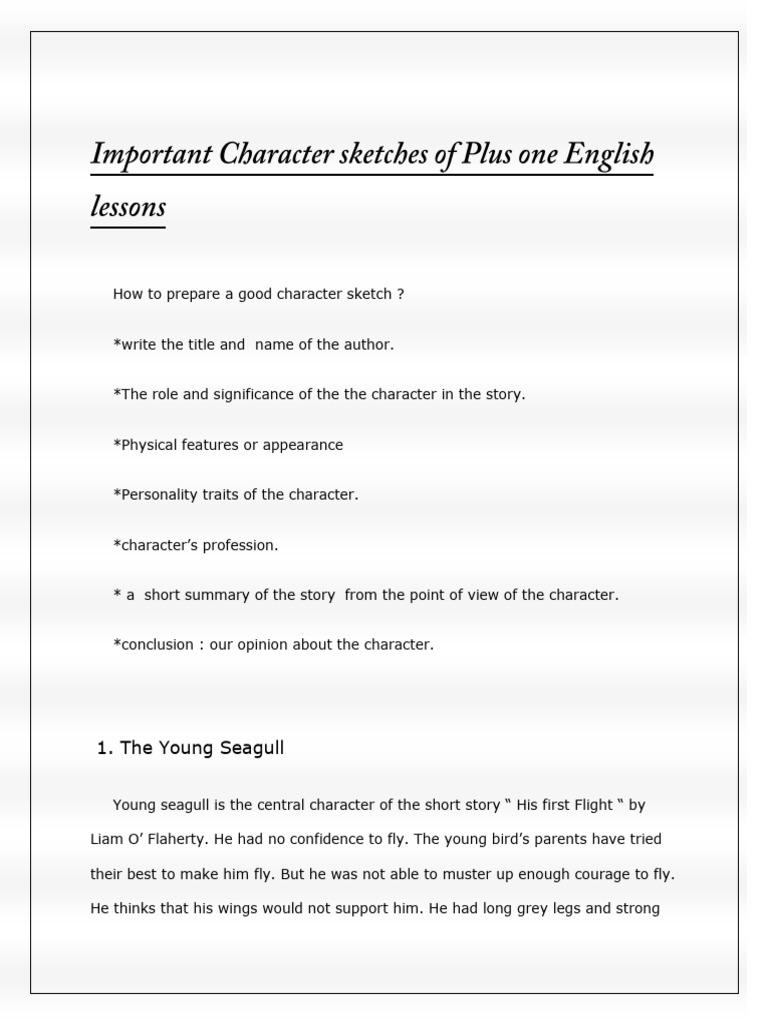 Important Character Sketches of Plus One English L - 240115 - 160225 ...