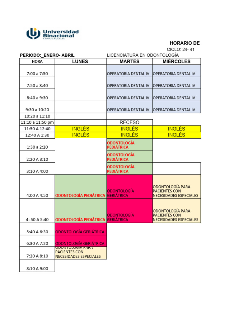 Horarios de Odontología 24 - 41 | PDF | Odontología | Programas sociales