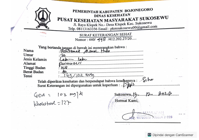Surat Keterangan Sehat - Mohkamad Alamul Huda - TPS13 | PDF