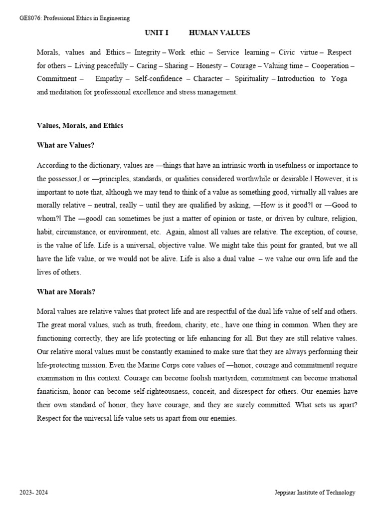 Unit I - Human Values | PDF | Spirituality | Stress (Biology)