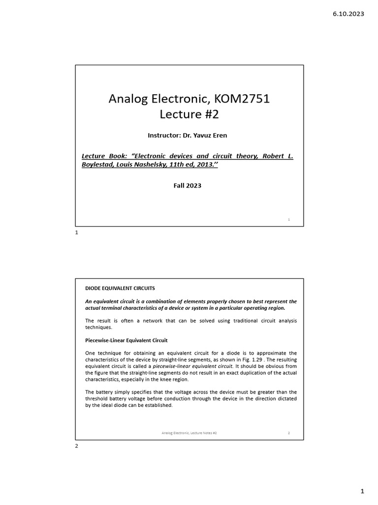 KOM2751 Analog Electronic Lec 2 | PDF | Diode | Light Emitting Diode