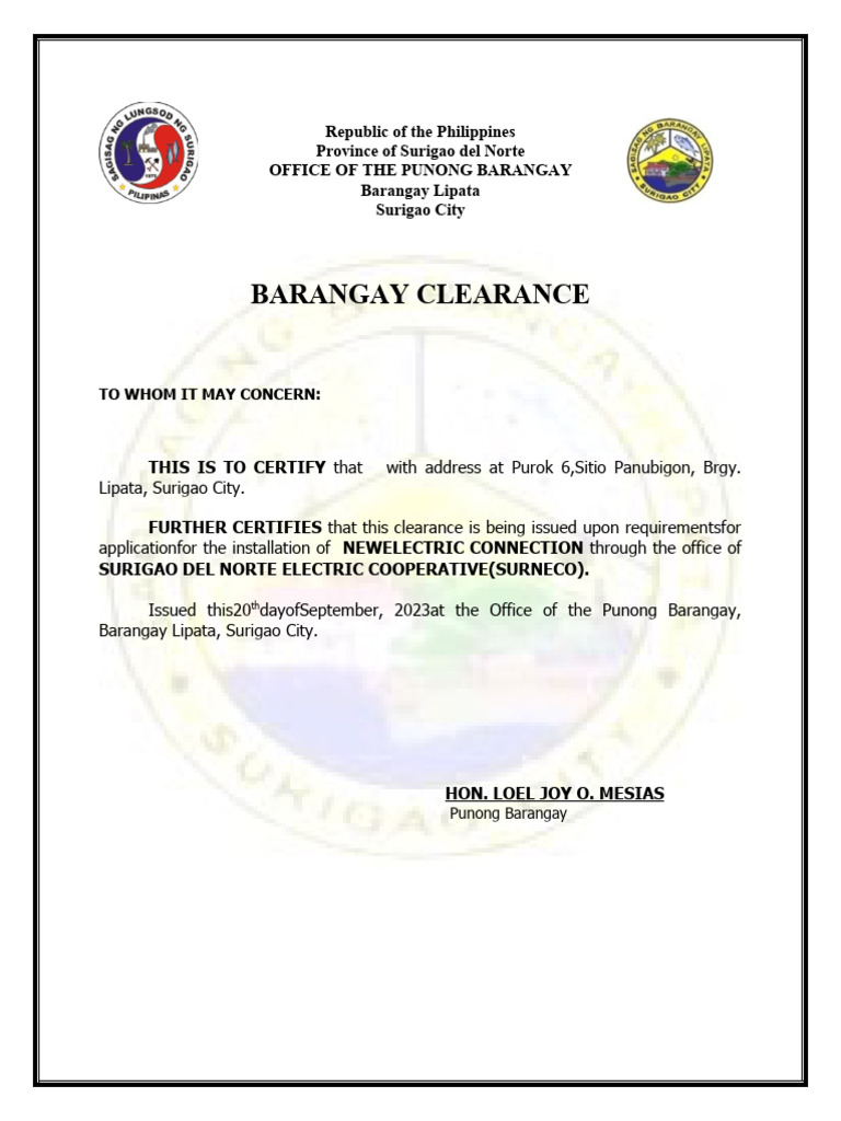 Brgy Clearance For Surneco | PDF