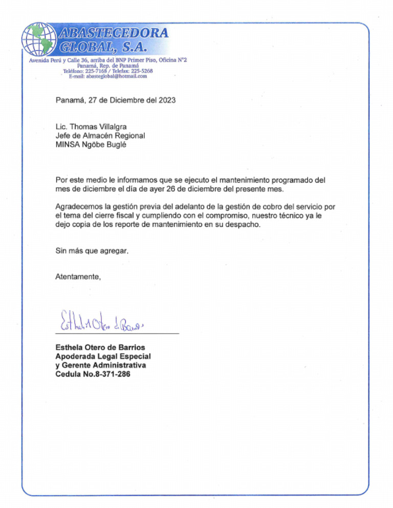 Carta de MINSA Ngobe Bugle | PDF