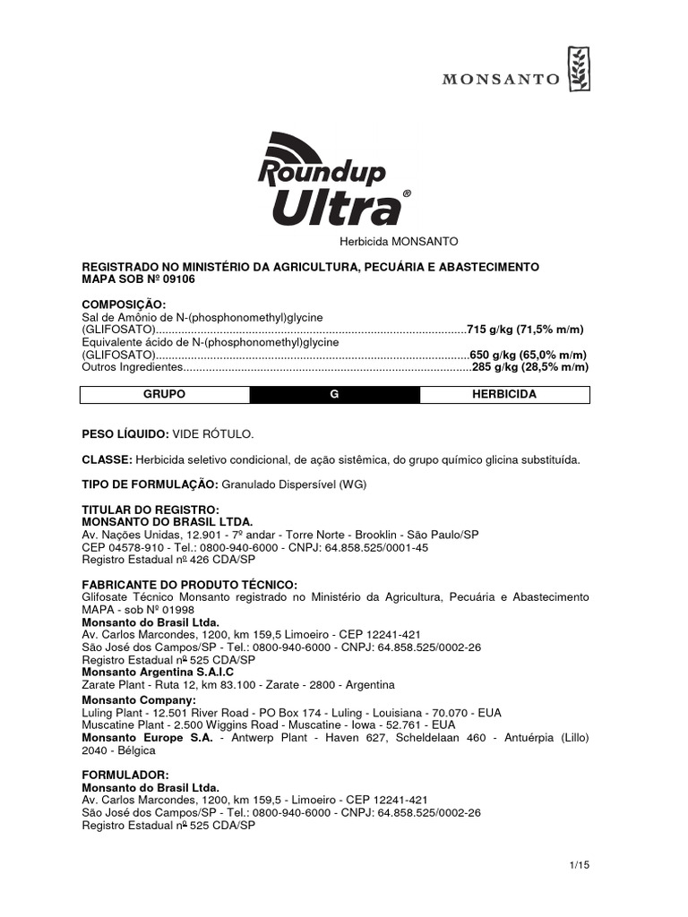 20e2e Bula Roundup Ultra Herbicida | PDF | Agricultura | Milho