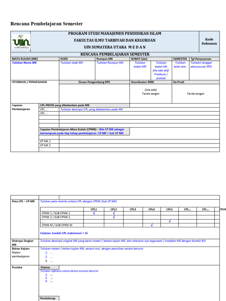 FORM RPS Rencana Pembelajaran Semester | PDF