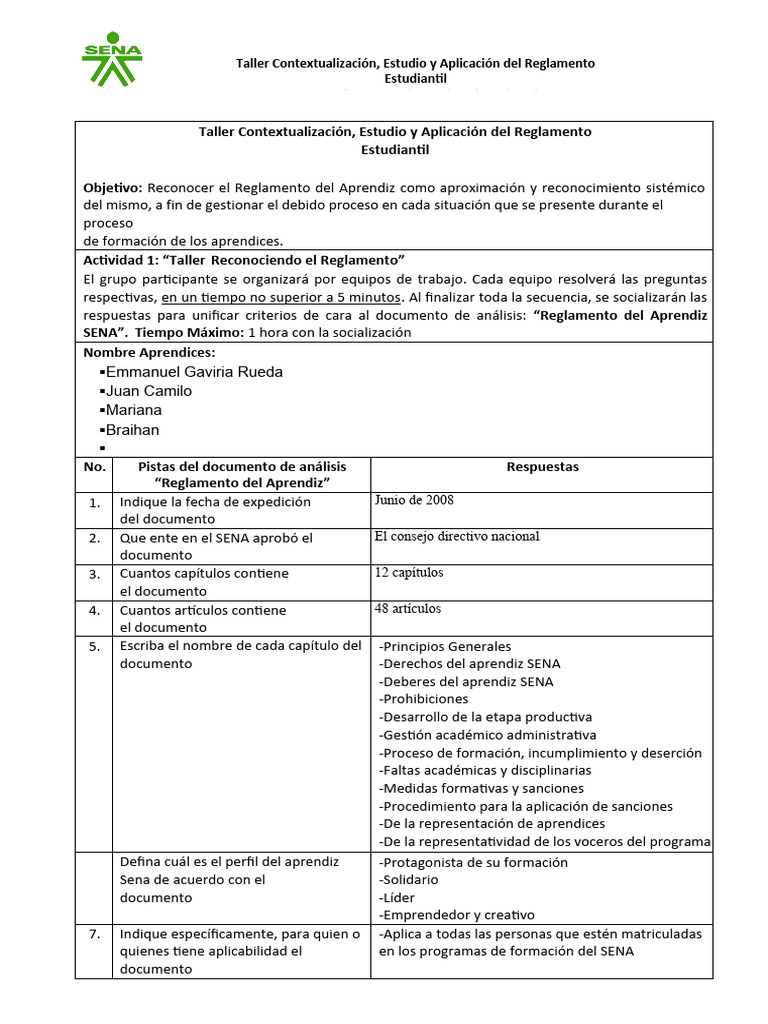 Taller Reglamento | PDF