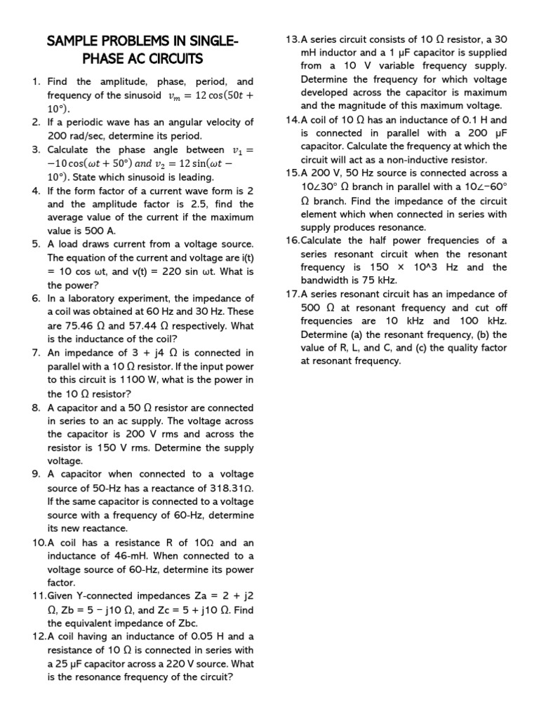Sample Problems in Single | PDF | Electrical Impedance | Series And ...