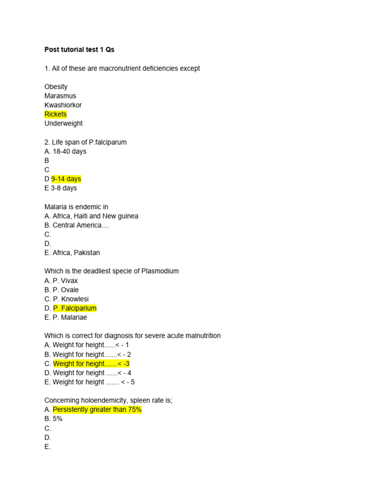Answered Tutorial Test Questions | PDF | Malaria | Epidemiology Answered Tutorial Test Questions | PDF | Malaria | Epidemiology